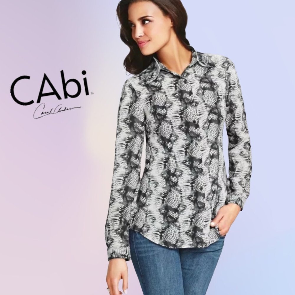 Cabi Black & Gray Sheer Snake Print Blouse Small - Gem